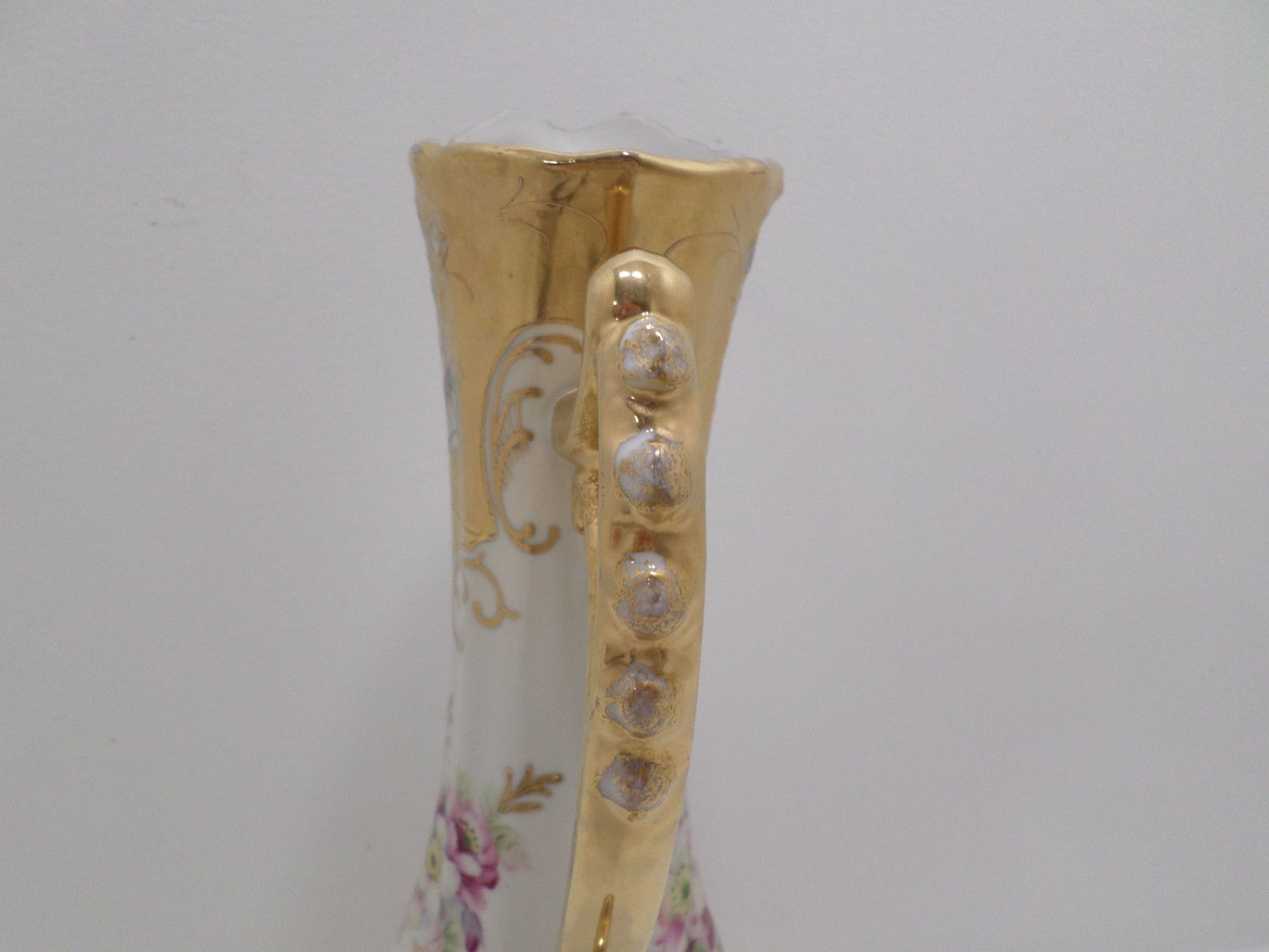 Royal Crown Pitcher Ewer Porcelain Hand Painted Pink Floral Gold Gilt