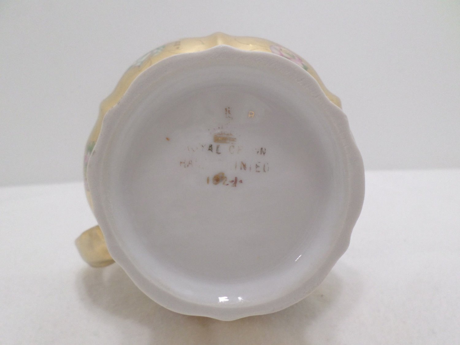 Royal Crown Pitcher Ewer Porcelain Hand Painted Pink Floral Gold Gilt