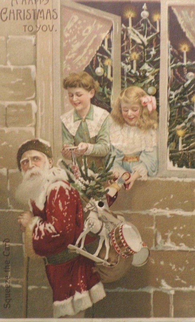 Antique 1908 Santa Claus Christmas Postcard Mechanical Squeeze Card