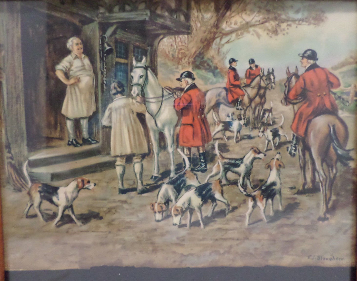 1940 Lithograph done by T J Slaughter in a Solid Wood Frame and Glass Front