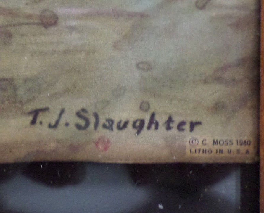 1940 Lithograph done by T J Slaughter in a Solid Wood Frame and Glass Front