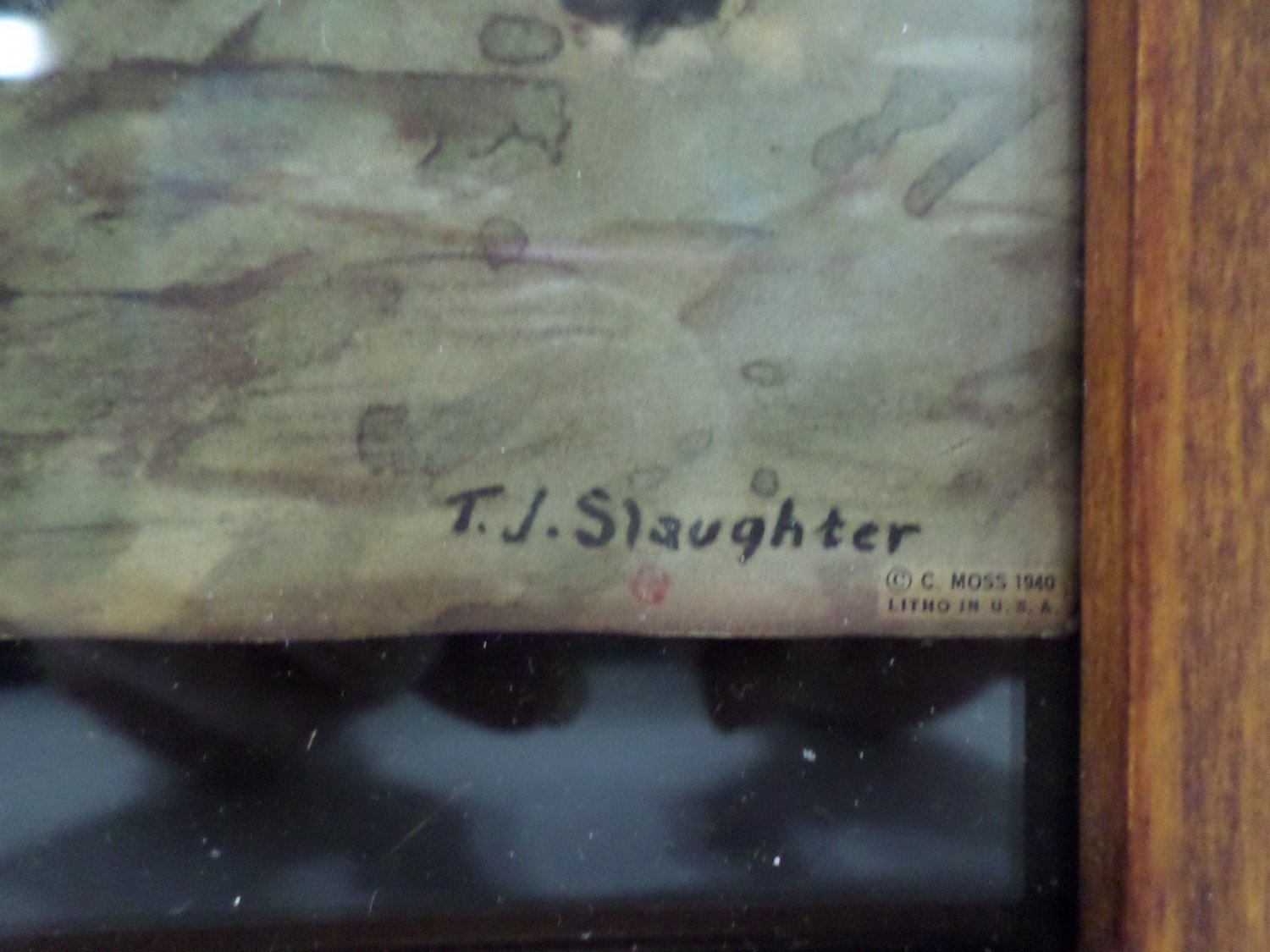 1940 Lithograph done by T J Slaughter in a Solid Wood Frame and Glass Front