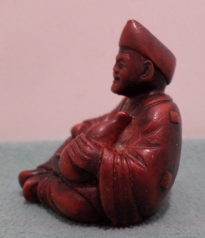 Chinese Man Statue Figurine Red Cinnabar Resin made in China