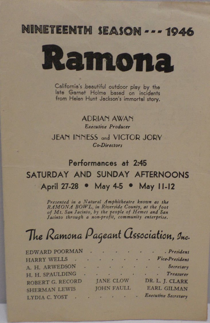1946 Ramona Pageant Outdoor Play Brochure Nineteenth Season