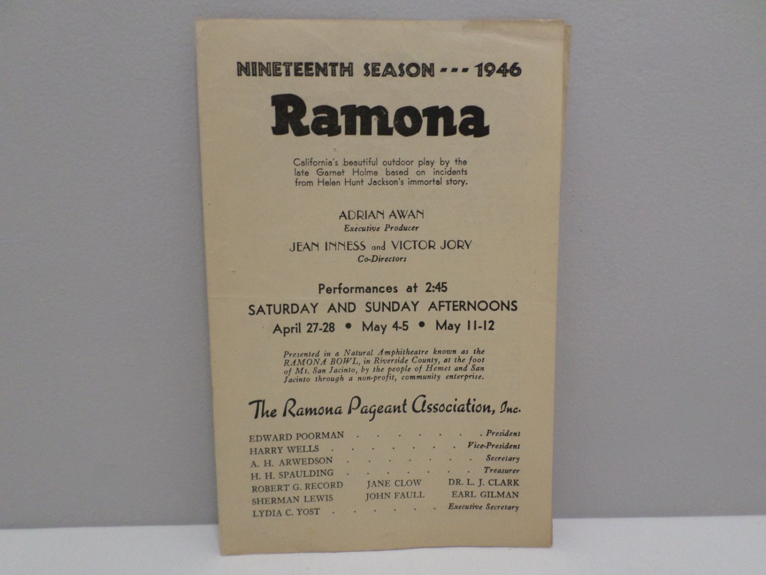 1946 Ramona Pageant Outdoor Play Brochure Nineteenth Season
