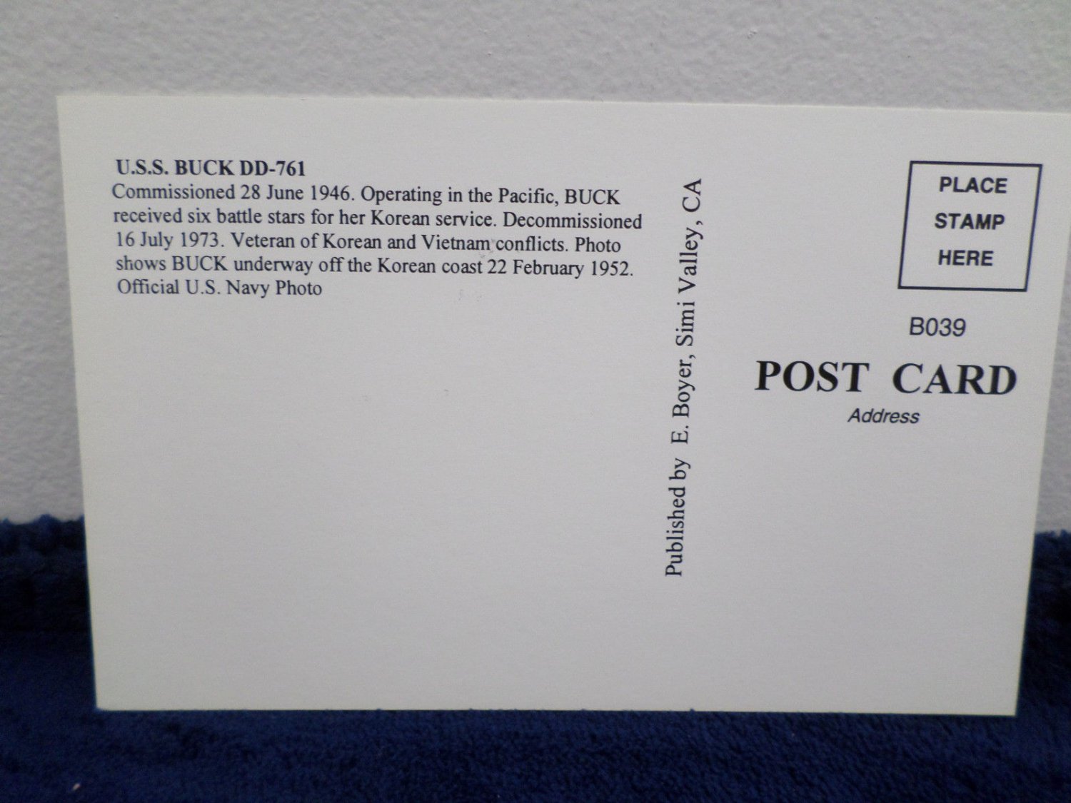 USS Buck DD-761 Battleship Official U.S. Navy Photo Postcard NEW