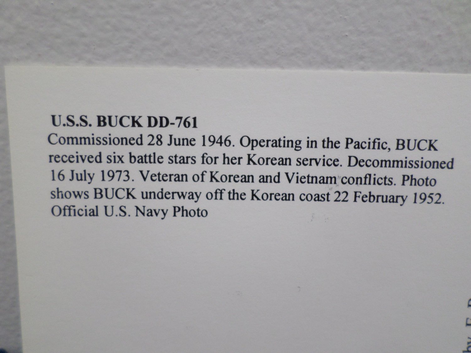 USS Buck DD-761 Battleship Official U.S. Navy Photo Postcard NEW