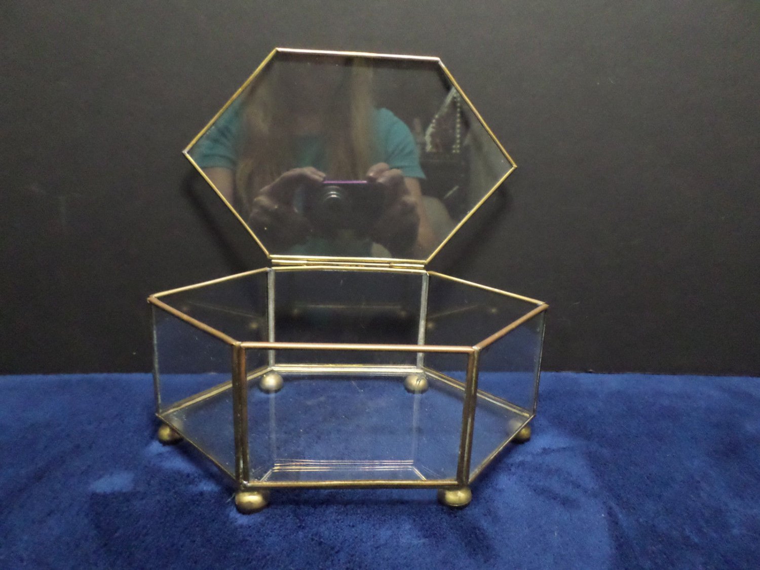 Trinket Box with Lid Clear Glass with Metal Frame