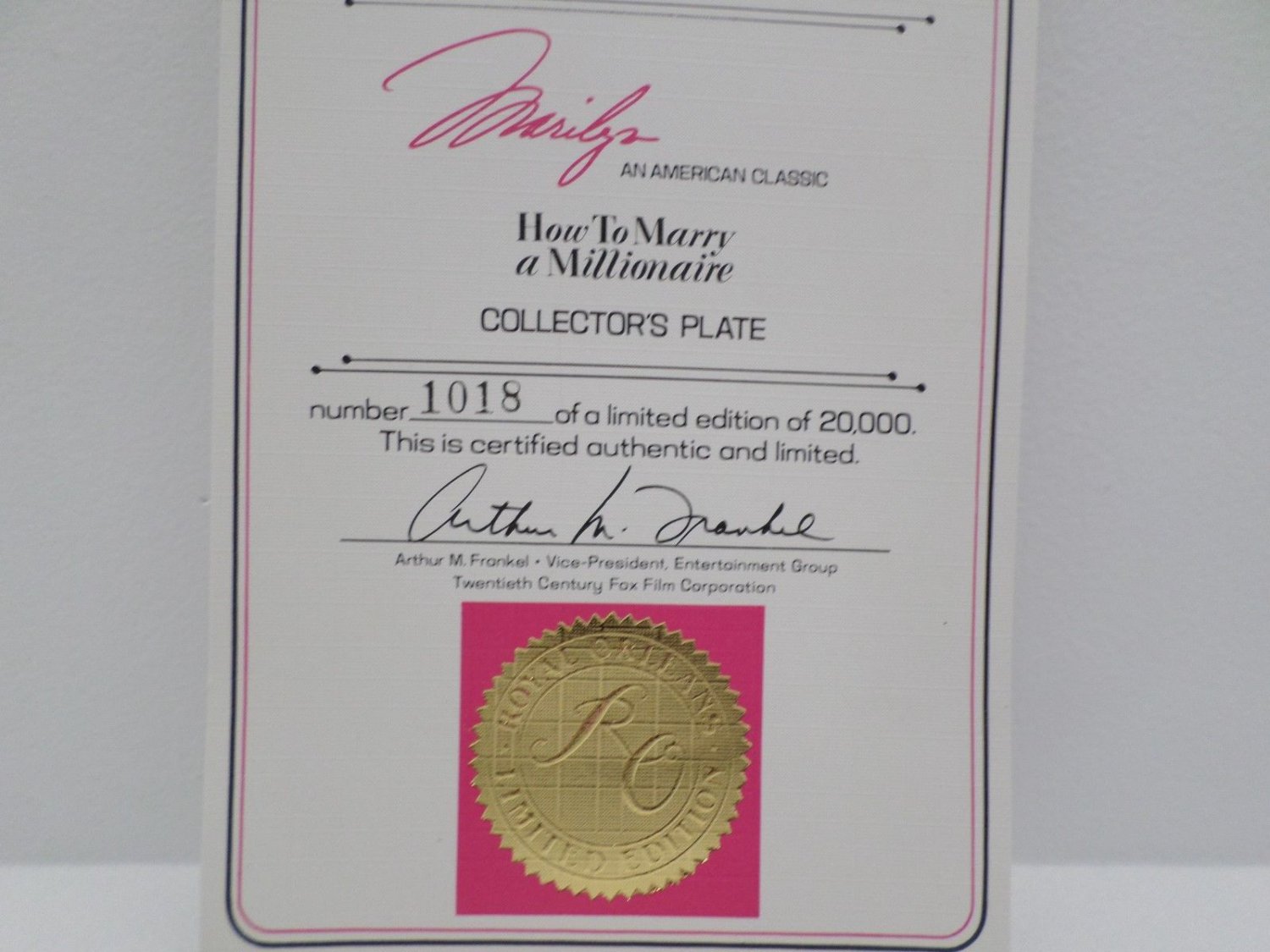 Collector Plate Marilyn Monroe How To Marry A Millionaire Bradford ...
