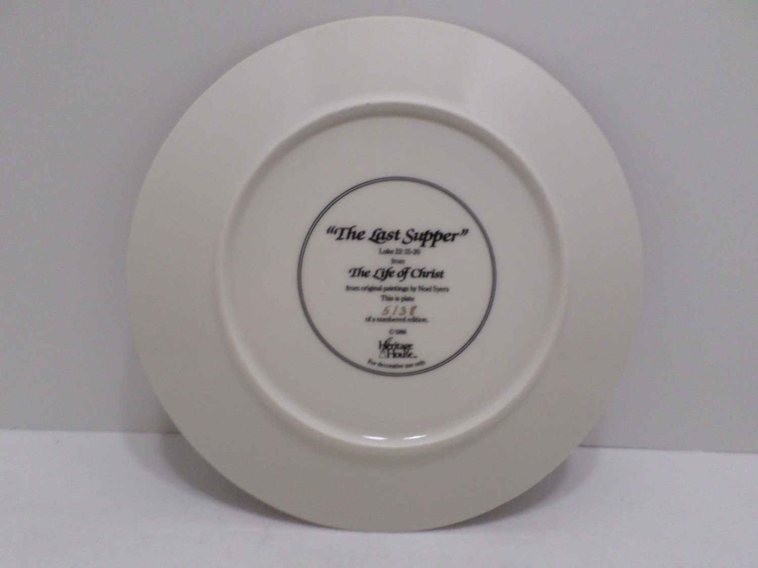 1986 Collector Plate The Last Supper by Noel Syers #5138 Heritage House