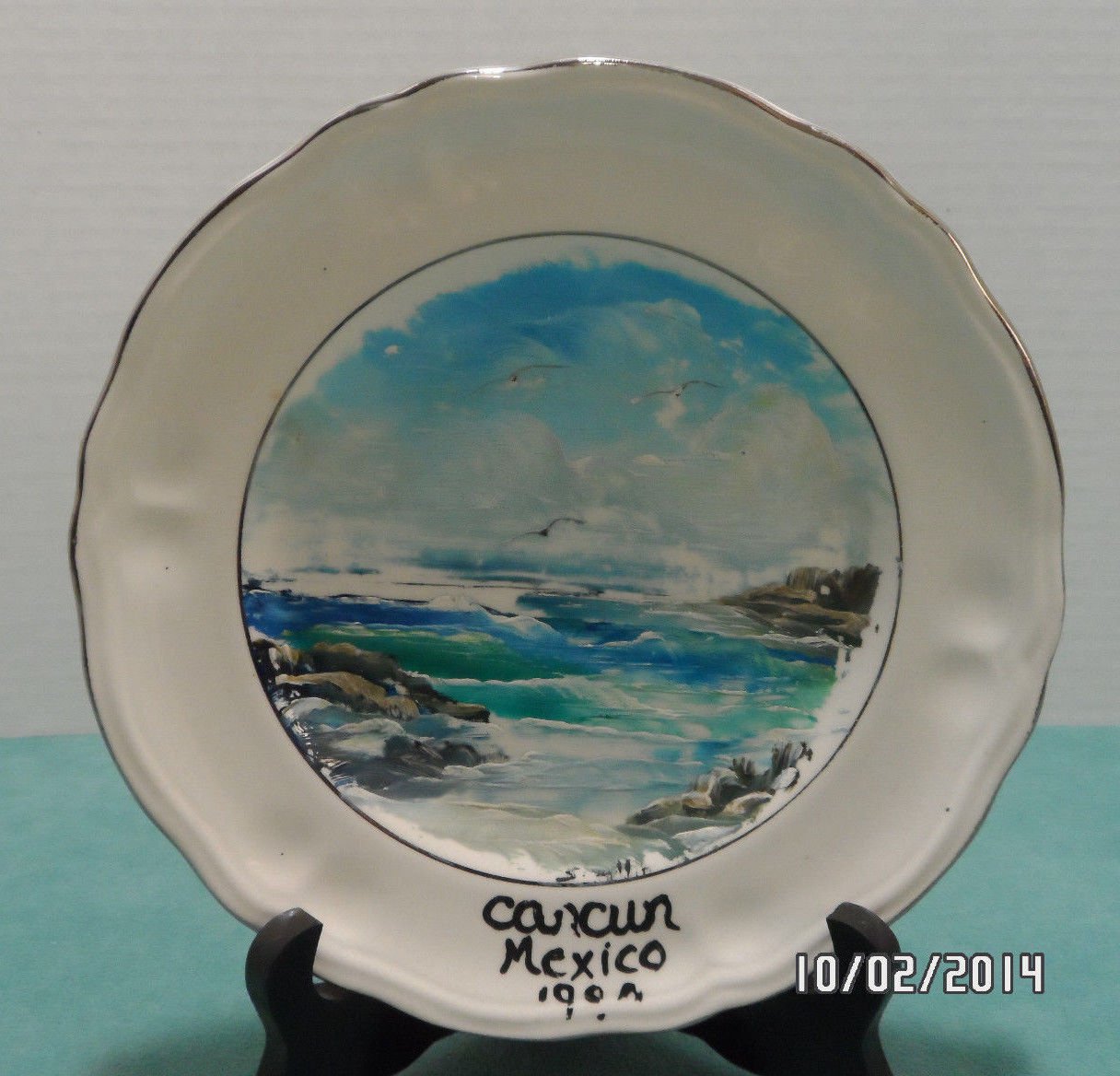Collector Plate Cancun Mexico Original Oil Painting Artist Signed Miniature