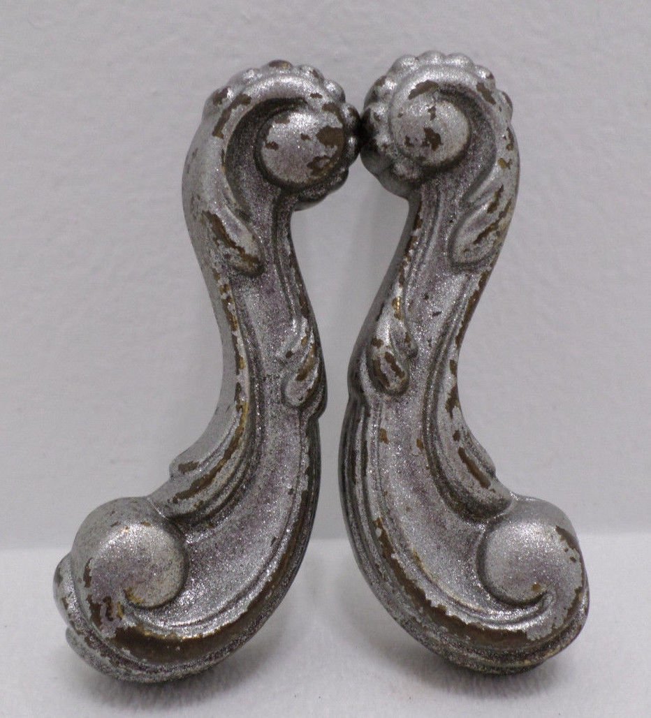 Door Pulls Drawer Handles Silver Tone Metal Dangle Vintage