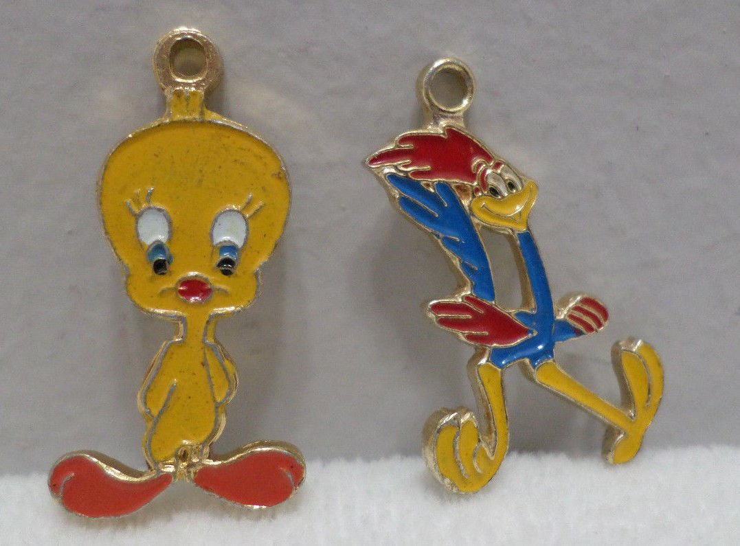 Charms Tweety Bird and Road Runner Gold Tone Metal with Enamel Warner Bros