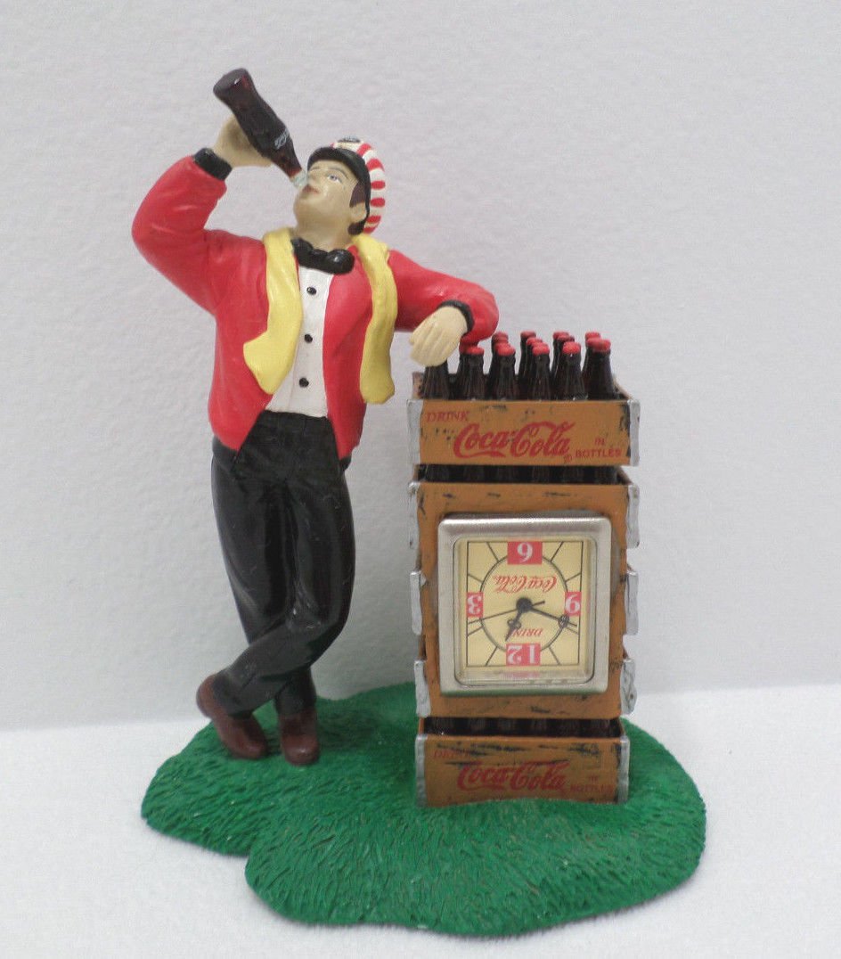 LOCATE Coca Cola Clock Figurine 1999 Man Drinking a Coca Cola