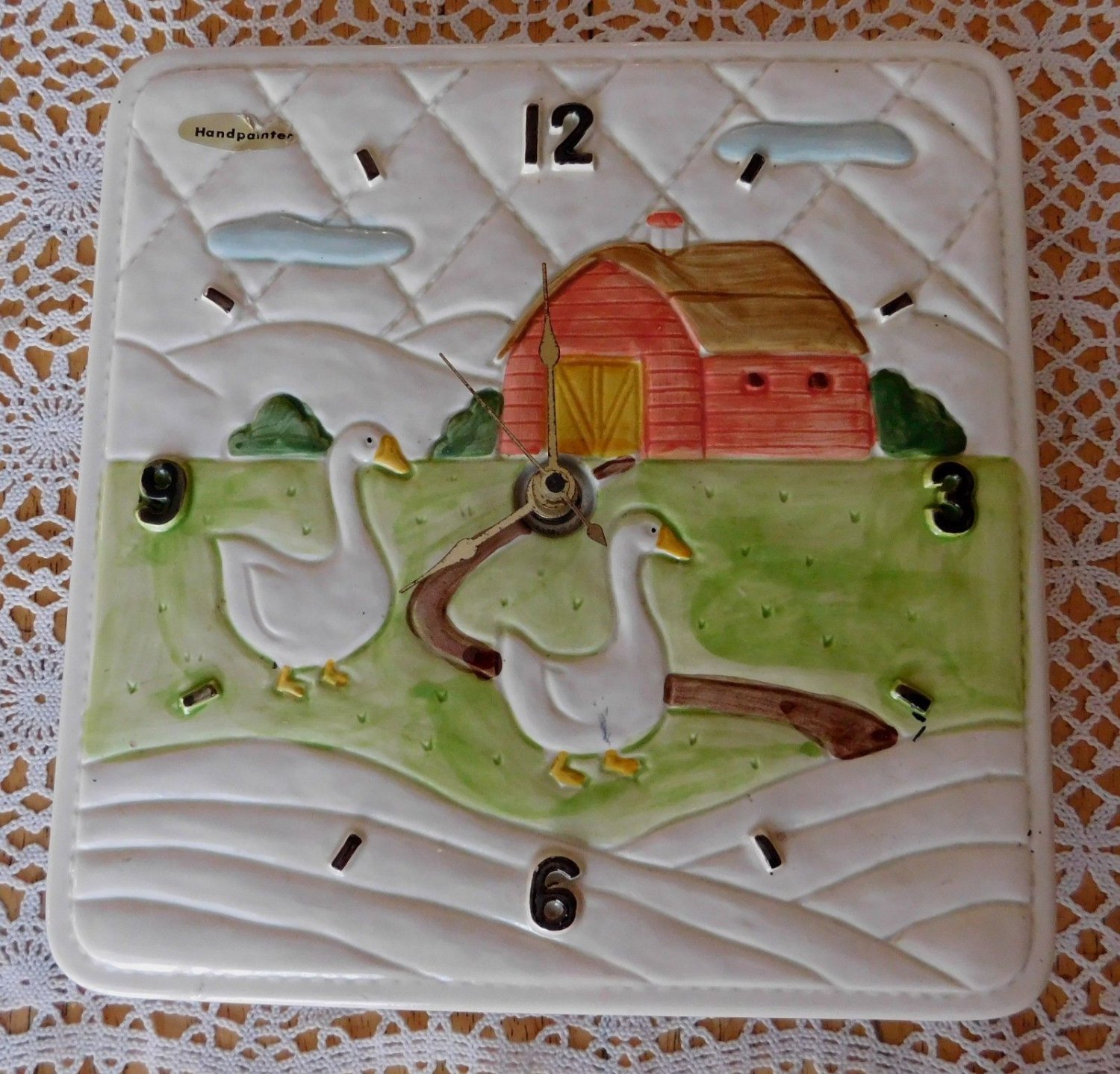 Vintage 1982 OCM OTAGIRI Ceramic Country Goose Clock Japan