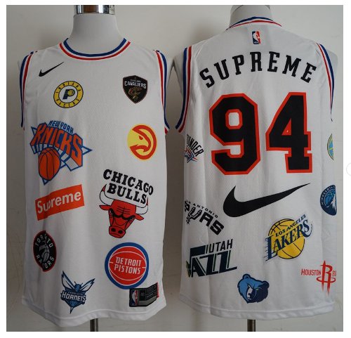 Mens 2018 SUPREME NIKE NBA LOGO #94 White Basketball Jersey J.R. Smith ...