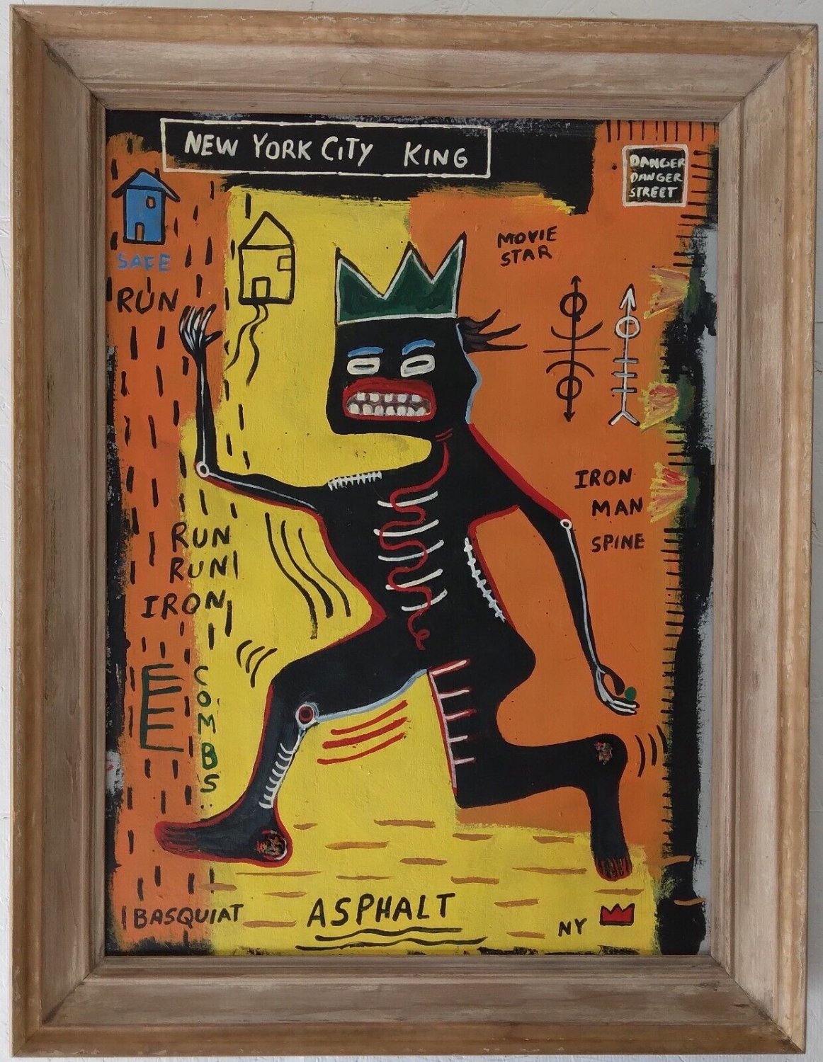 Jean-Michel Basquiat 1980"S NYC ASPHAT - RUM KING SAMO Painting Framed.
