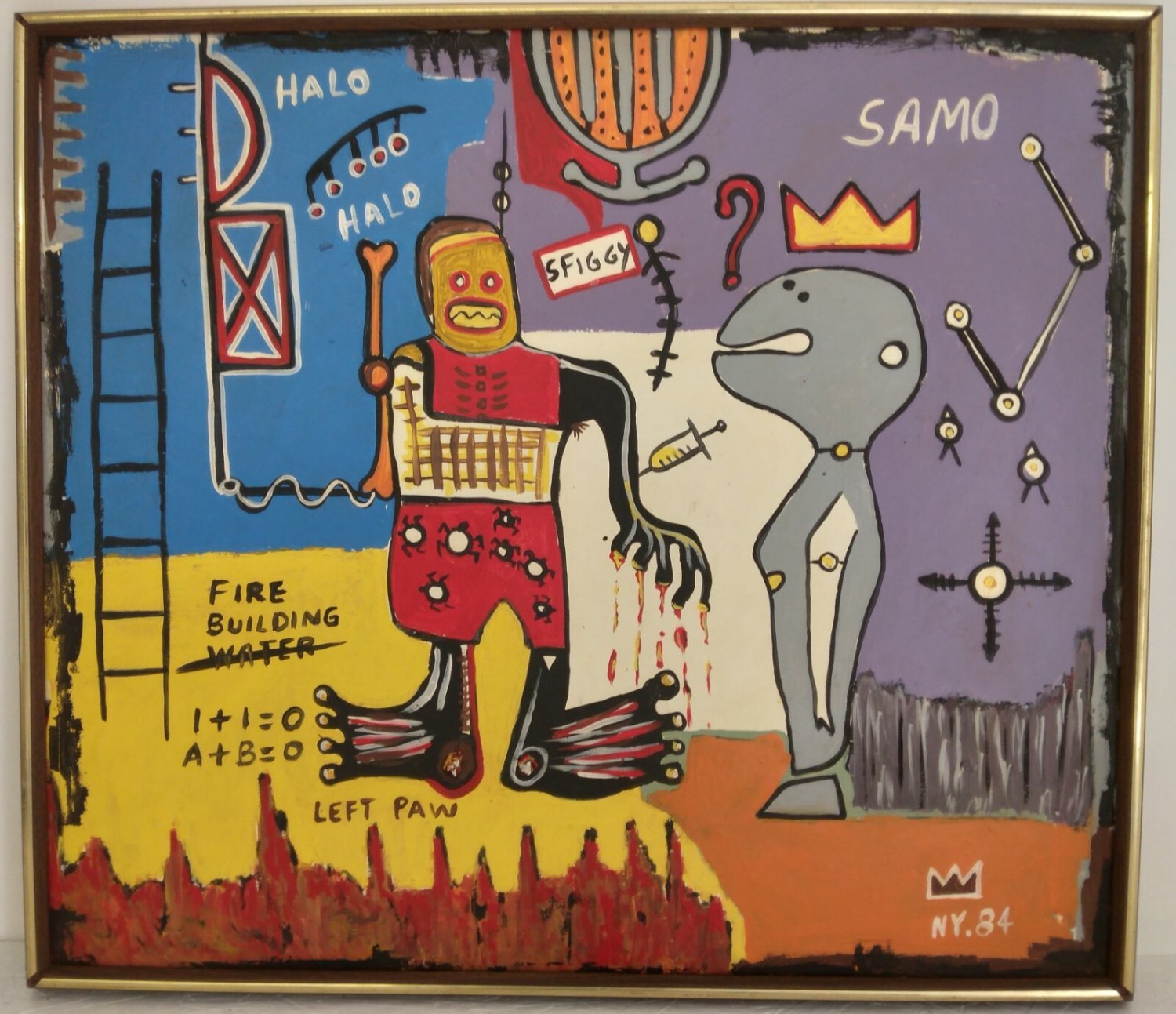 Jean-Michel Basquiat Painting NYC Halo SAMO 84 Framed.