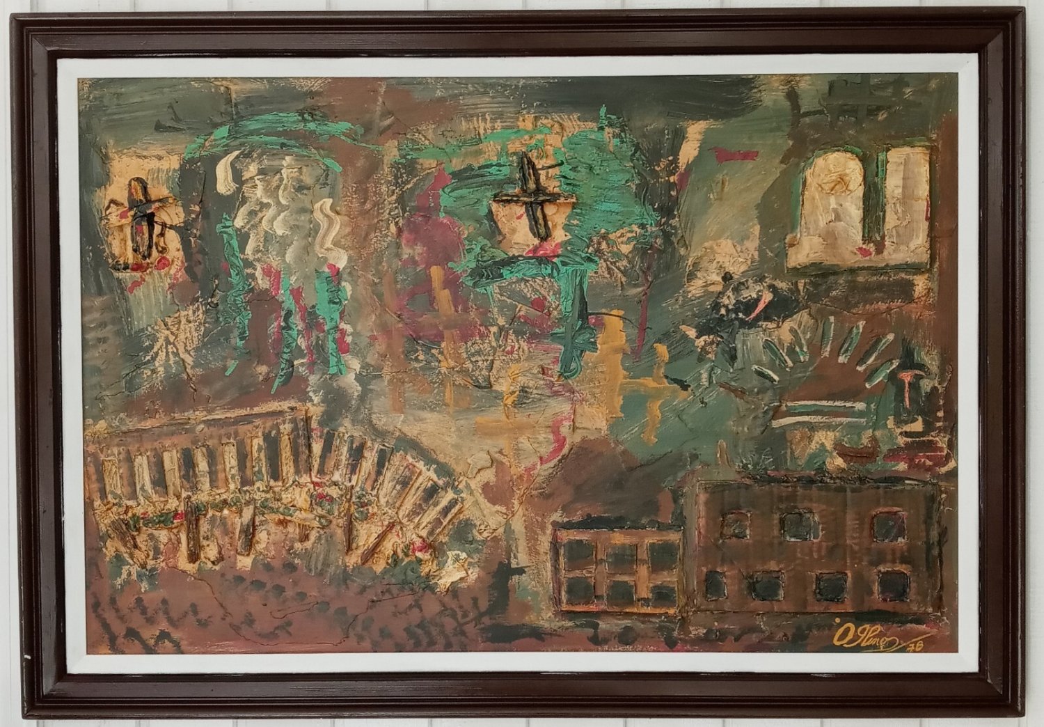 Rare 1978 Signed Painting Framed German WWll Post War Expressionism.