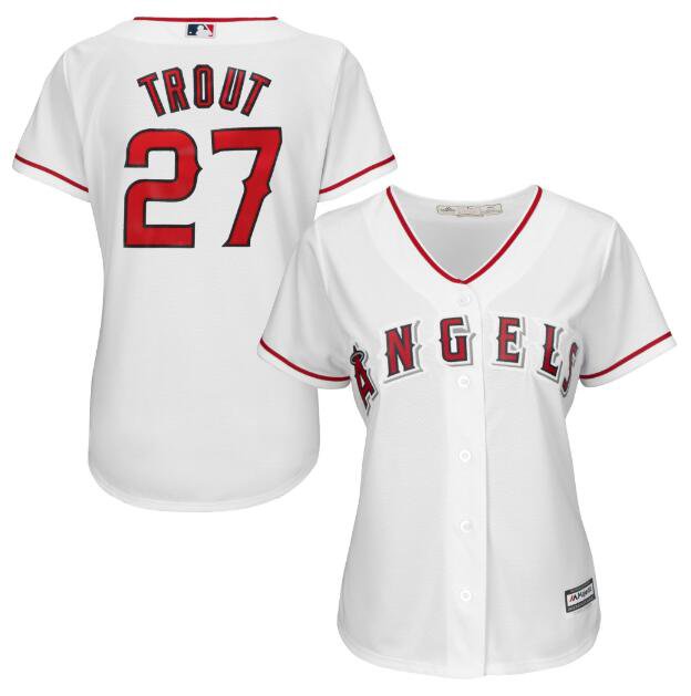 Mike Trout #27 Los Angeles Angels Cool Base Player Women's Jersey White ...