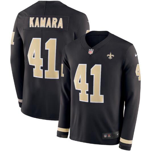 Alvin Kamara #41 New Orleans Saints Therma Long Sleeve Jersey Men's Black Size XXXL