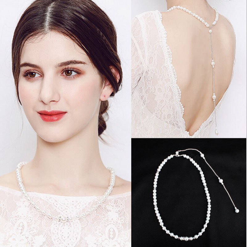 Women Accessories Wedding Back Body Chain Harness Pearl Necklace ...