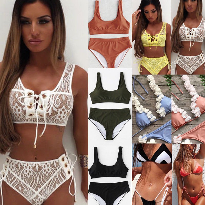 Swimwear Women Triangle Bikini Set Bandage Push Up Swimsuit Bathing