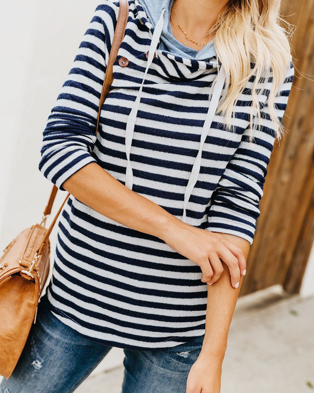 Women's Hoodies Strip Hoodie Frenchterry Sweatshirts Pullover Hooded Tops