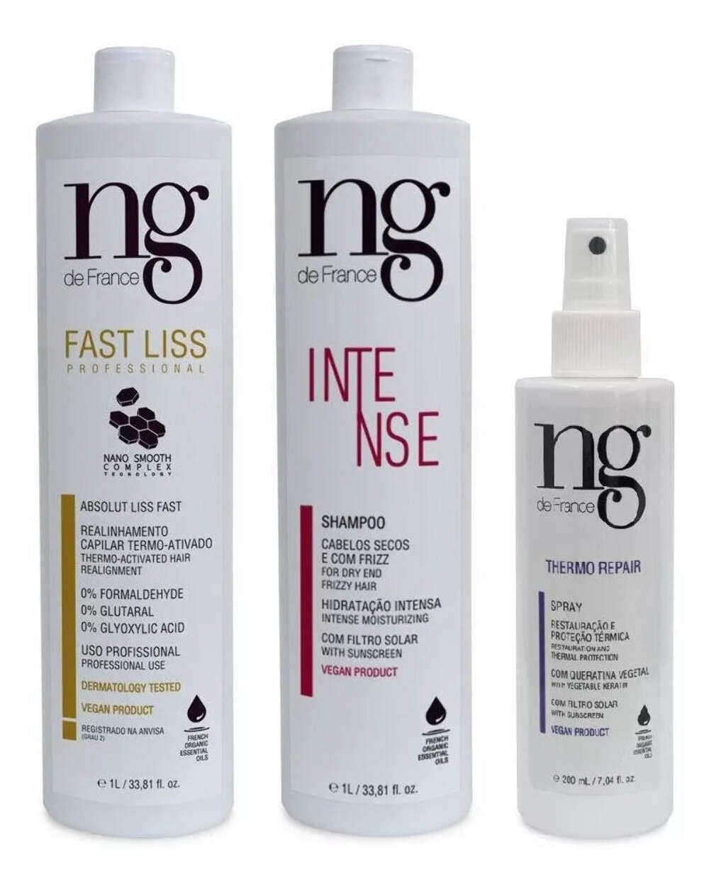 NG de France Fast Liss Vegan Realignment Kit: Fast Liss | Intense Shampoo 2X1000