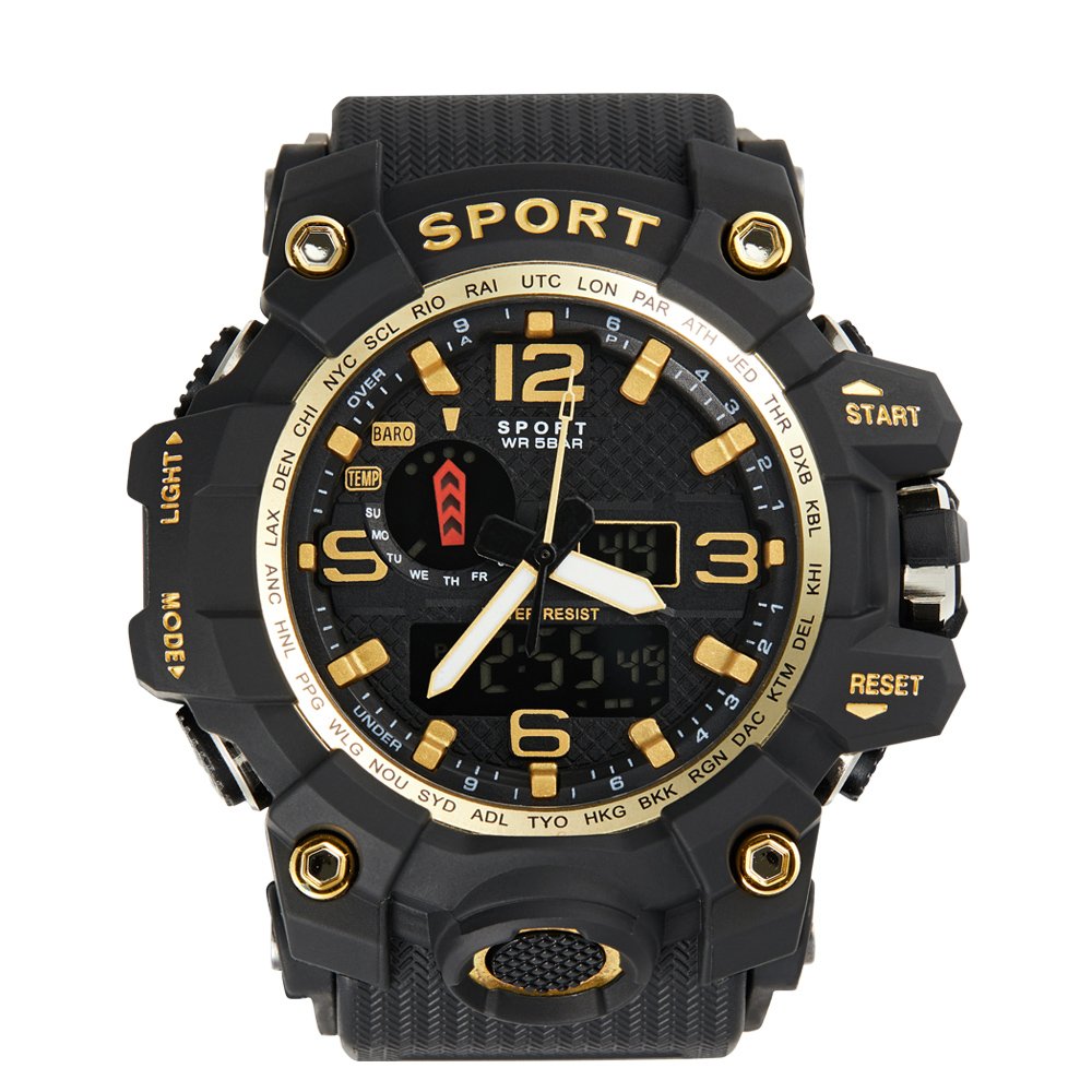 Men's Sports Watch Dual Display Waterproof Digital Watches with LED ...