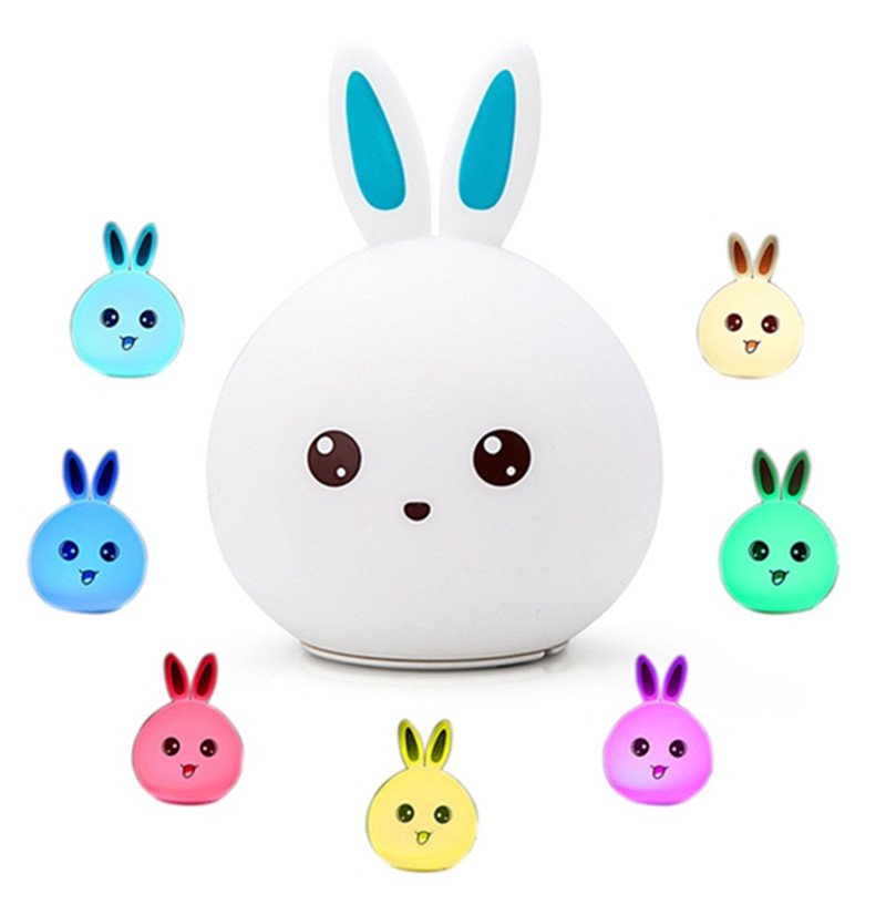 LED Rabbit Night Light Bedside Lamp Multicolor Silicone Touch Sensor ...