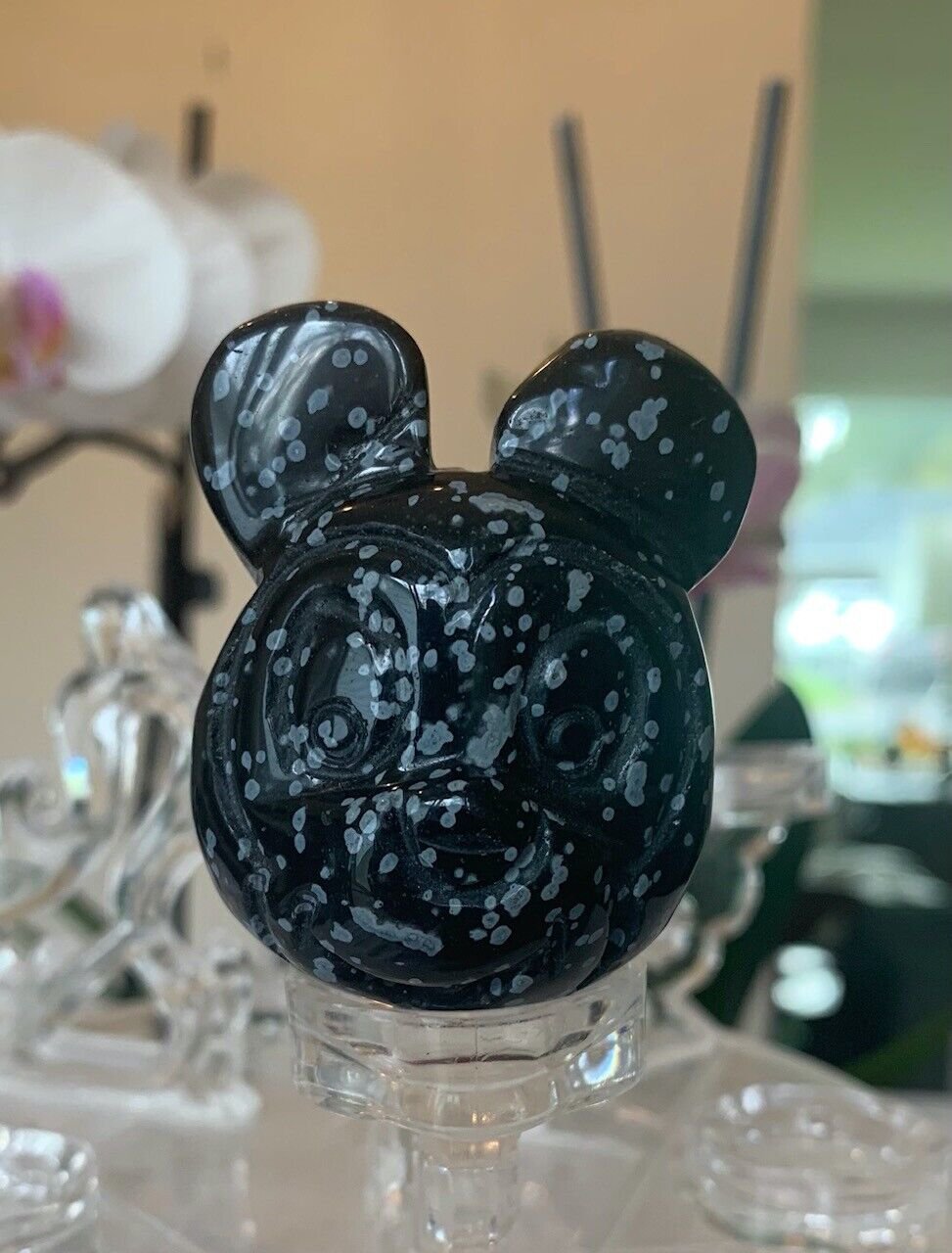 Snowflake Obsidian Mickey Mouse Head Figurine Disney Fans Rare Carving ...