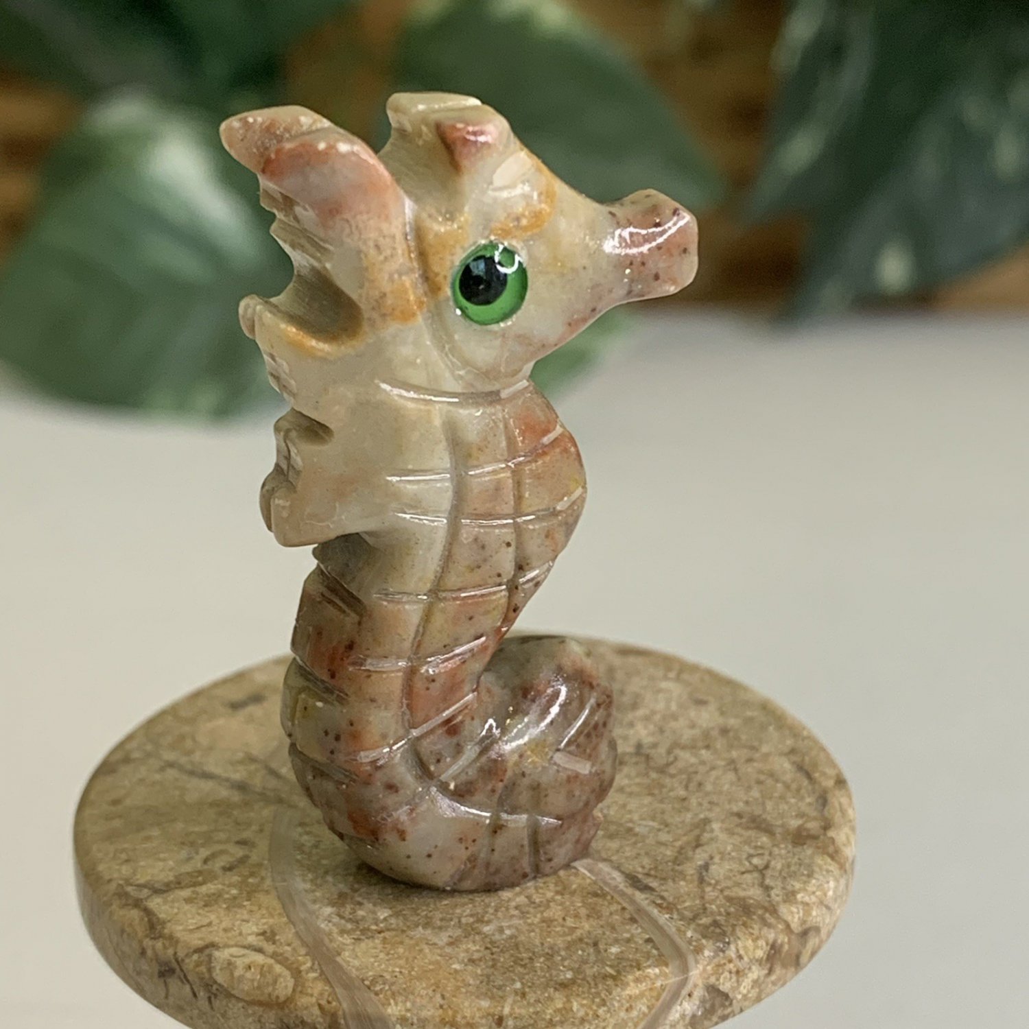 SEAHORSE Carving Stone Hand Carved Soapstone Figurine PERU Green Eyes ...