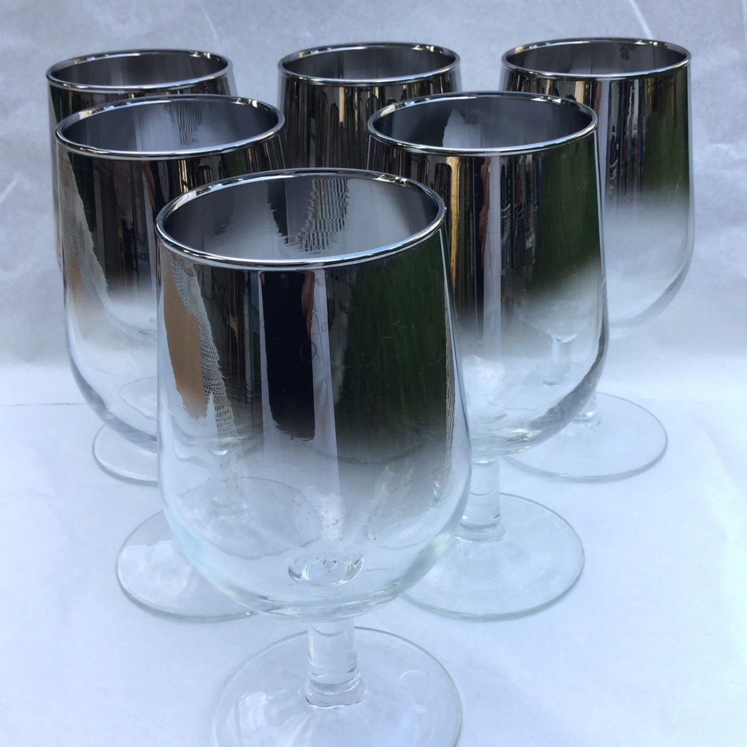Vitreon Queen Silver Lusterware Wine Water Glasses Cocktail Ombre Fade ...