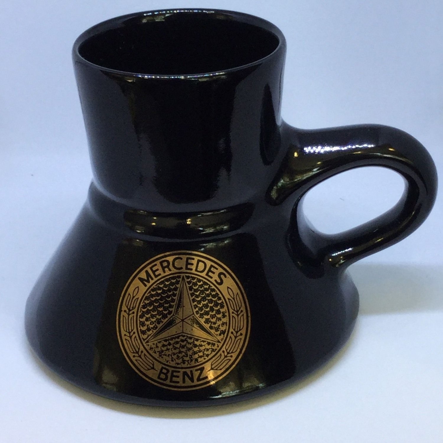 Gold Logo Mercedes Benz Black Ceramic Travel Mug Skid Proof Bottom 4"