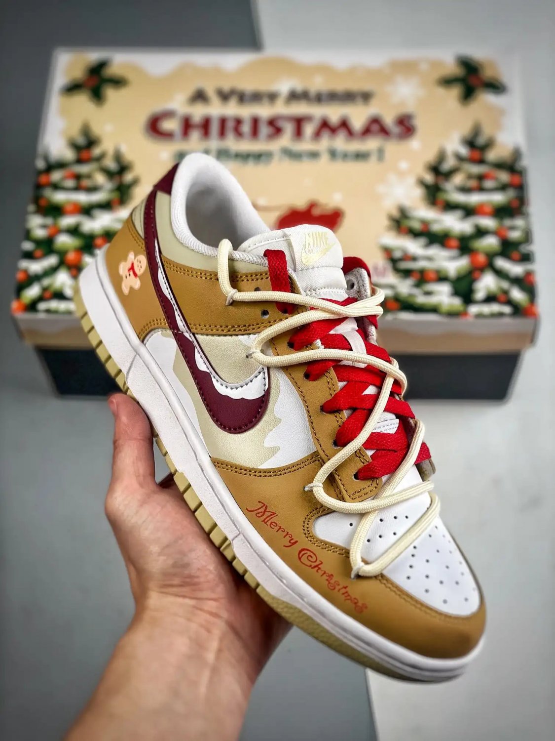 2024 & 2025 dunk low custom ‘merry christmas’ beige white red