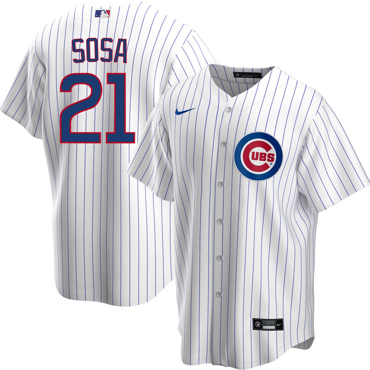 Men's Chicago Cubs #21 Sammy Sosa Home White Cool Base Jersey pinstripe