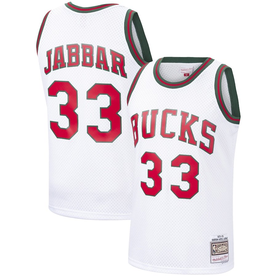 Men's / Youth kareem abdul jabbar Milwaukee Bucks throwback jersey white