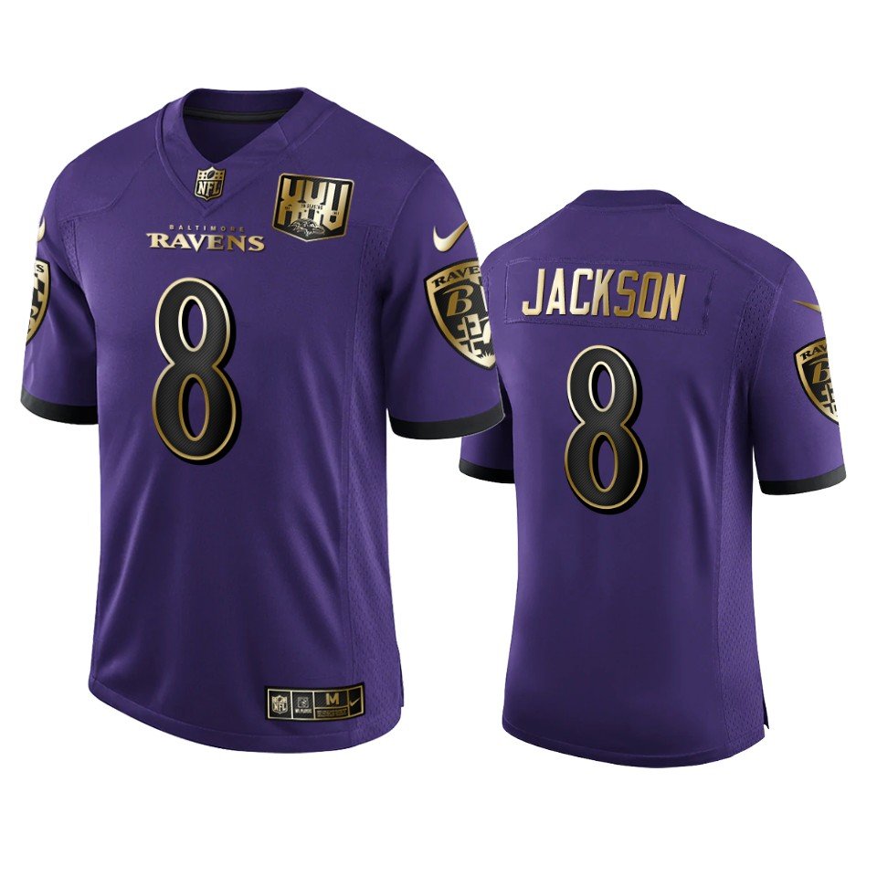 Men's Lamar jackson 25th Season Golden Limited jersey purple