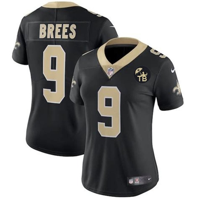 women's Saints 9 Drew Brees Tom Benson Patch jersey black