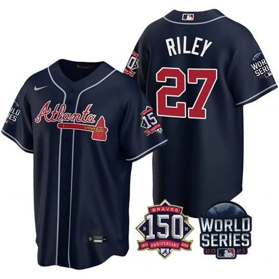 Men & Youth austin riley braves 27 world series ws jersey navy blue