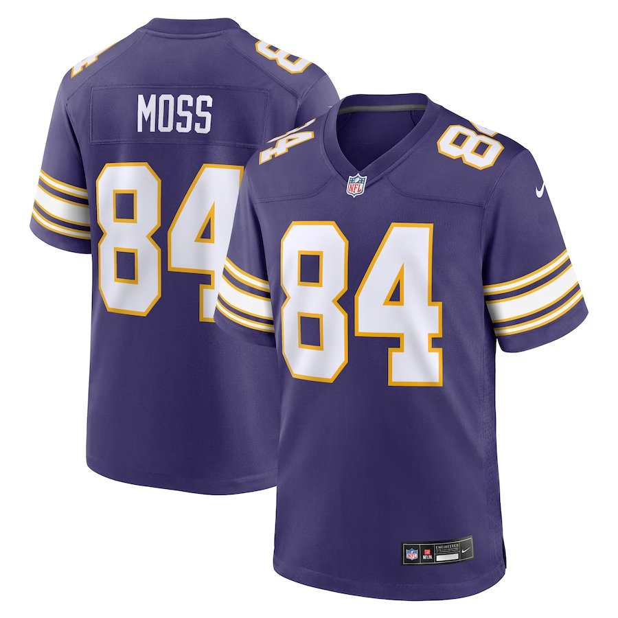 Men's Vikings #84 Randy Moss Retro CLassic Game Football Jersey Purple