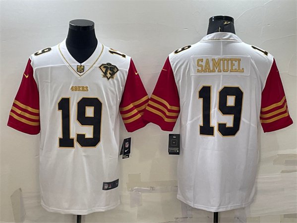 Men's San Francisco 49ers #19 Deebo Samuel White Gold Edition With 75TH ...