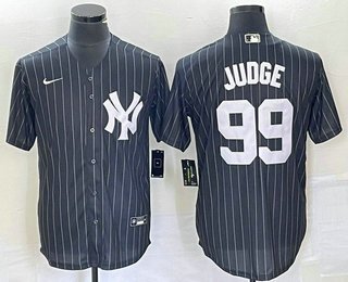 Men's Yankees #99 Aaron Judge Cool Baseball Pinstripe Jersey Black
