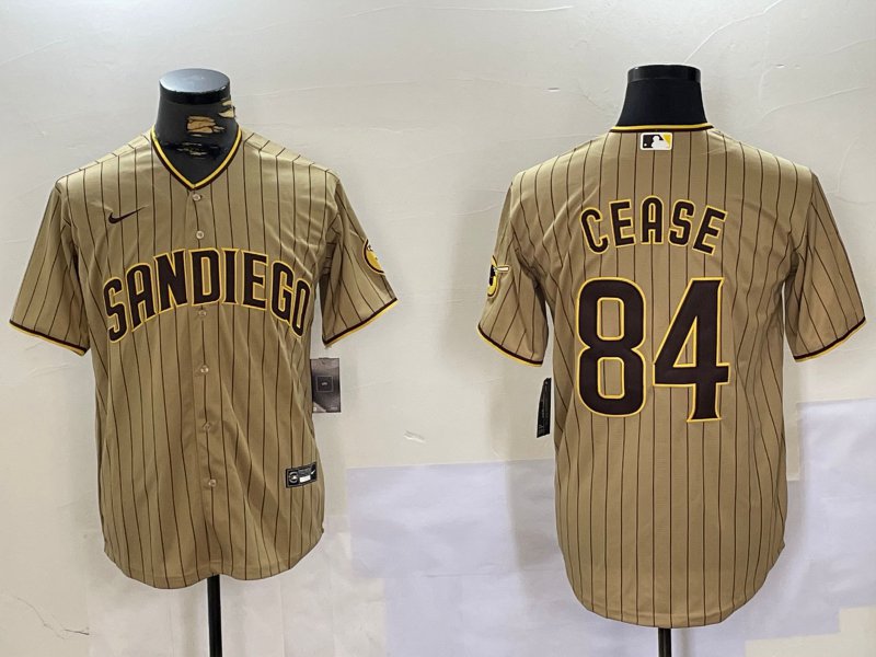 Men's San Diego Padres #84 Dylan Cease Khaki Team Logo Stitched Cool ...