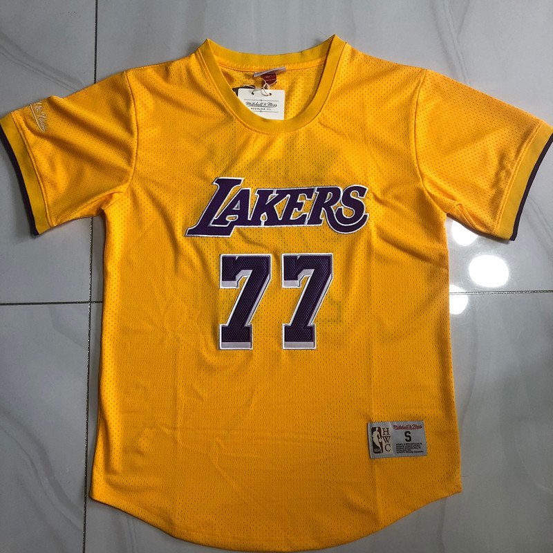 Men's Lakers #77 Luka Doncic MITCHELL & NESS Basketball Short Sleeve Yellow