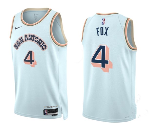 San Antonio Spurs #4 DeAaron Fox Light Blue 2024-25 City Edition Jersey