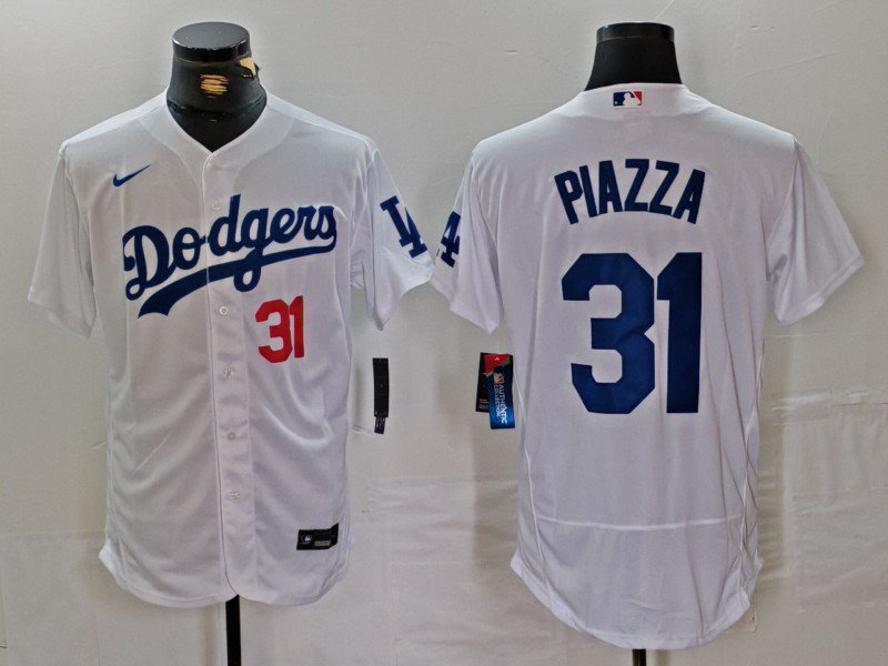 Men's Los Angeles Dodgers #31 Mike Piazza Number White Flex Base ...
