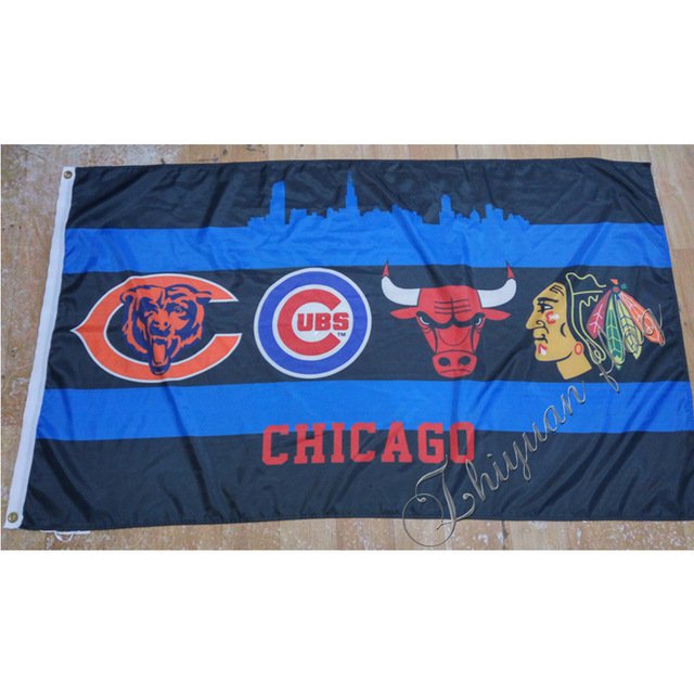 Chicago cubs Chicago Bulls Chicago Blackhawks Large Outdoor Flag 3X5FT flag