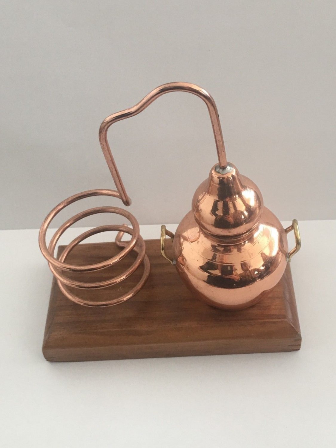Copper Alembic Distillery Still Miniature with wooden stand * Alembic ...